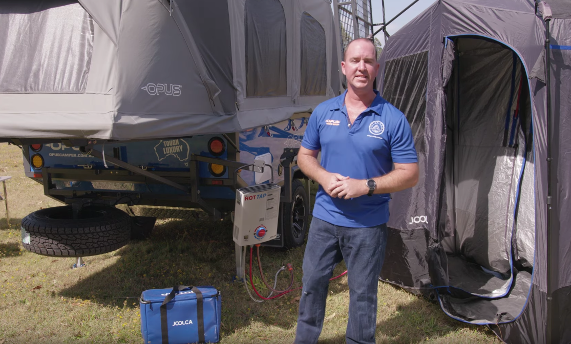Hot water to your shower & kitchen on an Opus Camper